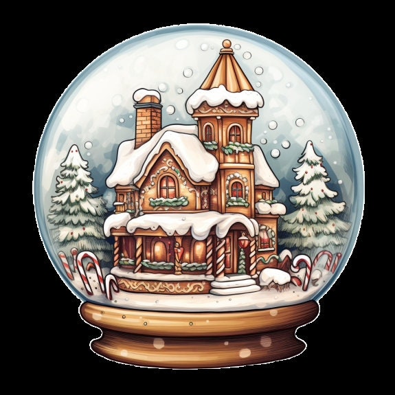 5 Ginger Bread House Snow Globe Clipart, Christmas Globe Clipart ...