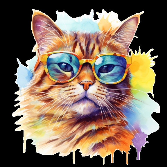 Cats With Sunglasses Watercolor Pngs Cats With Sunglasses Pngs Cats ...