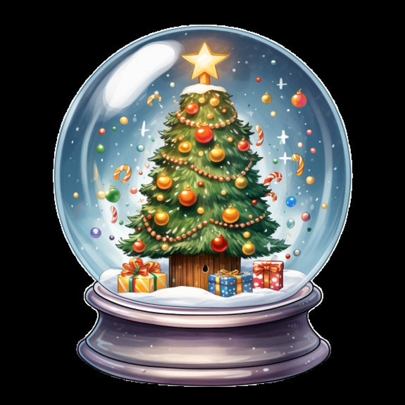 9 Christmas Tree Snow Globe Clipart, Christmas Globe Clipart, Winter ...
