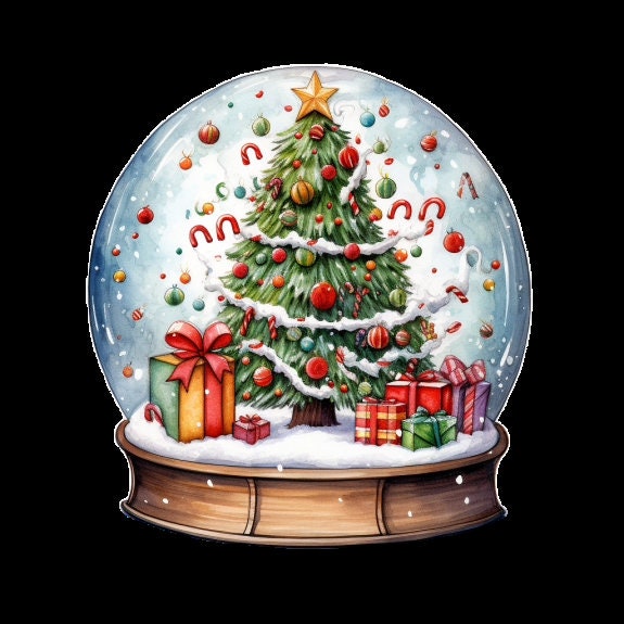9 Christmas Tree Snow Globe Clipart, Christmas Globe Clipart, Winter ...