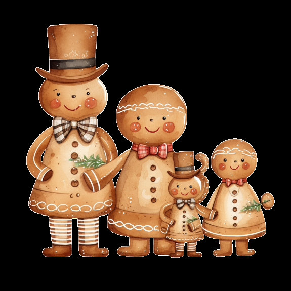 Drawing of Gingerbread Family PNG Gingerbread Family Christmas ...