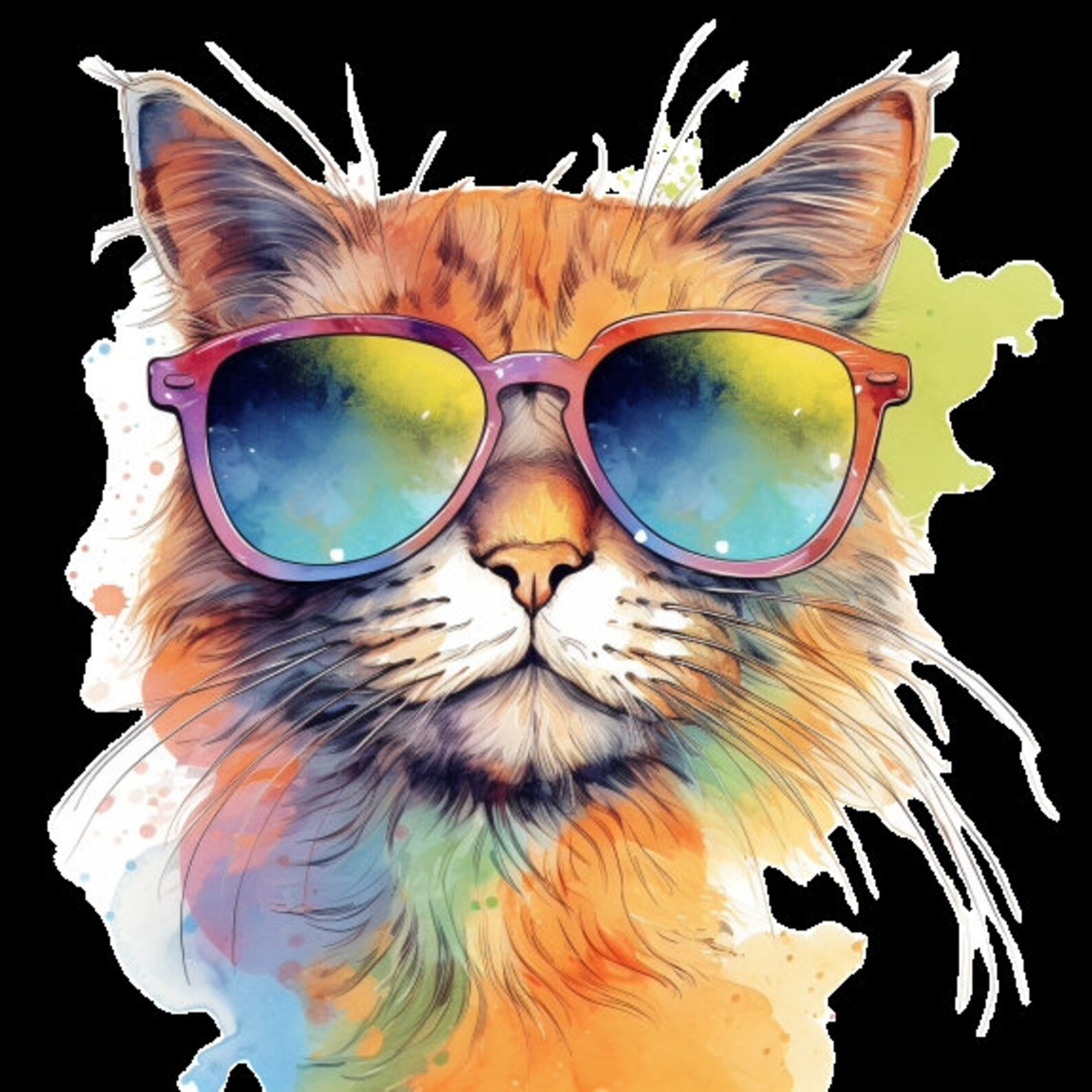 Cats With Sunglasses Watercolor Pngs Cats With Sunglasses Pngs Cats ...