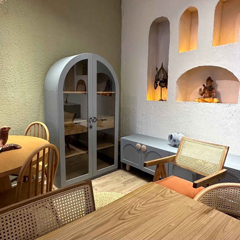 Arched China Cabinet Spruce Wood Dome Buffet With Multiple Color ...