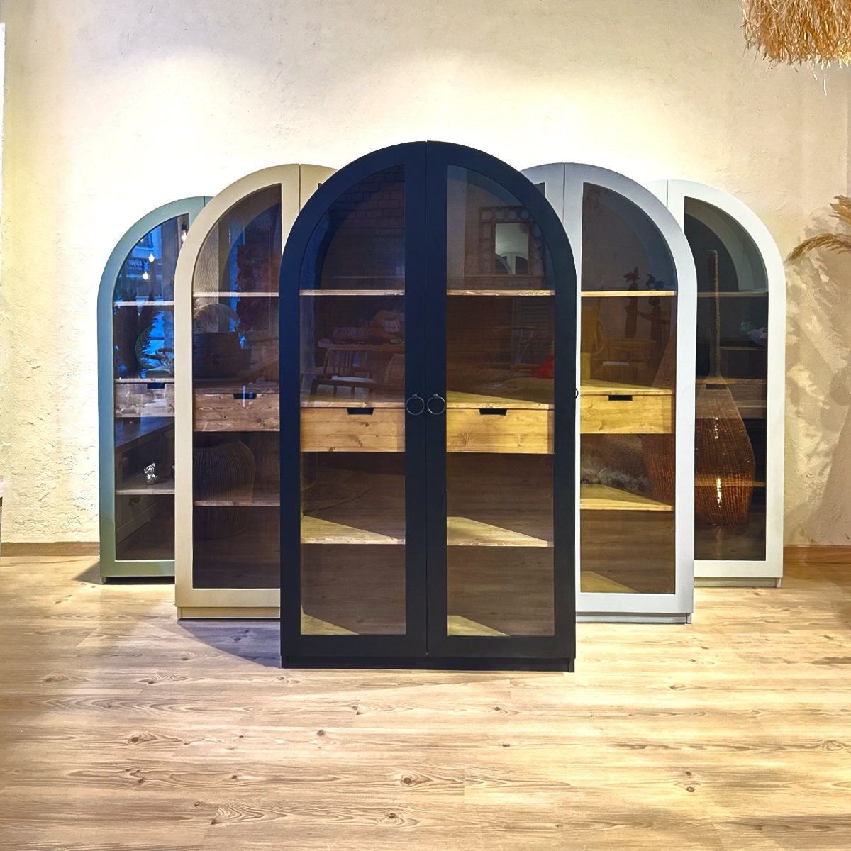 Arched China Cabinet Spruce Wood Dome Buffet With Multiple Color ...