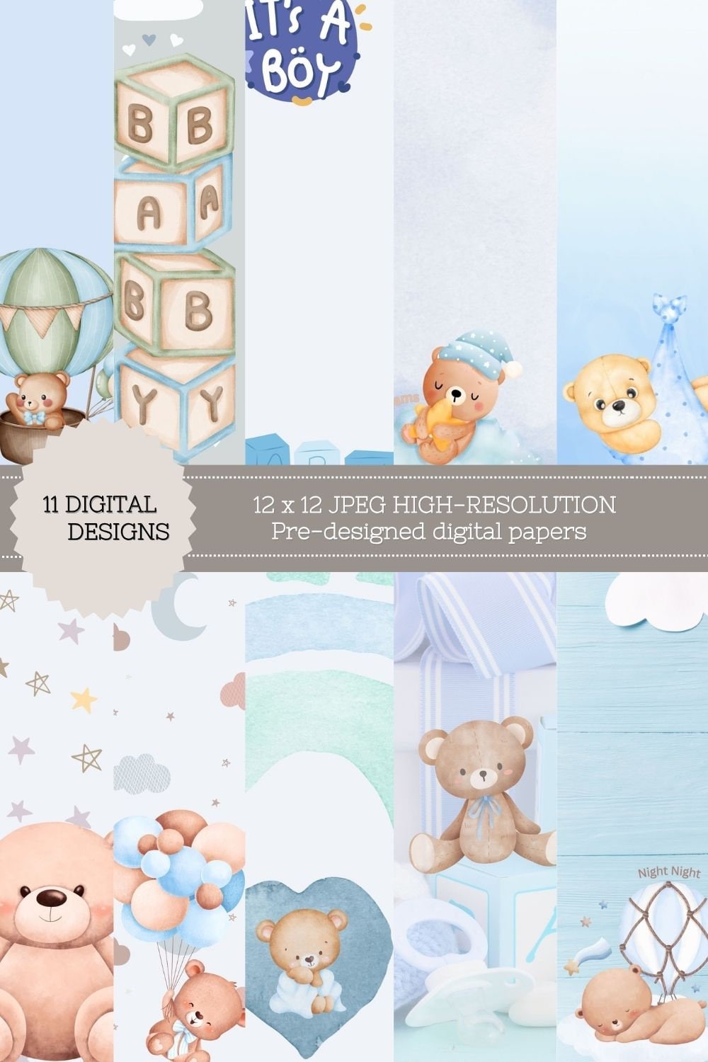 New Baby Boy, Printable Paper Pack, Seamless Patterns, Seamless ...