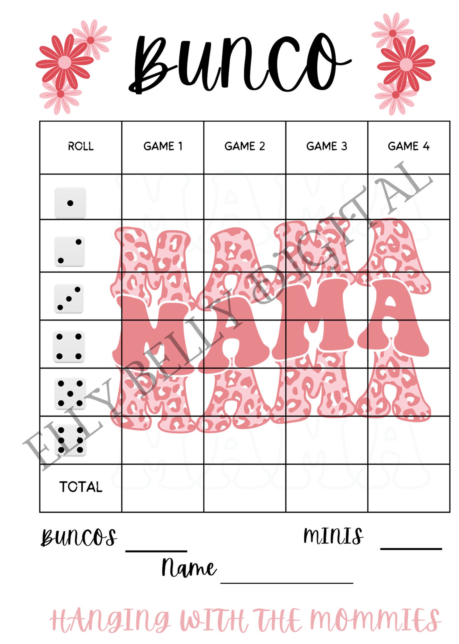 MAMA Bunco Score Cards - Mom's Bunco Party Essentials - Mother's Day ...
