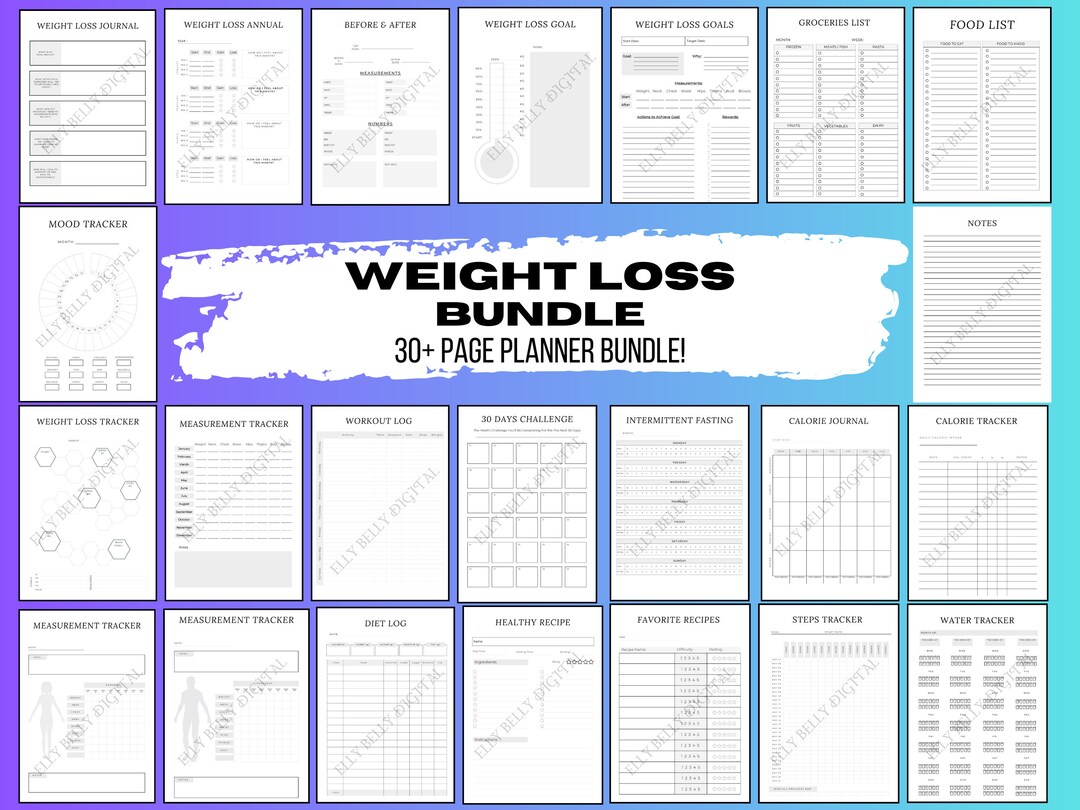 Fitness Planner, Weight Loss Tracker, BUNDLE, Workout Planner Fitness ...