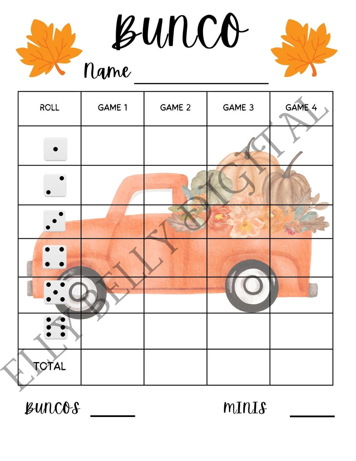 Fall Bunco Score Card, Fall Score Sheet, Fall, Scorecard, Printable ...