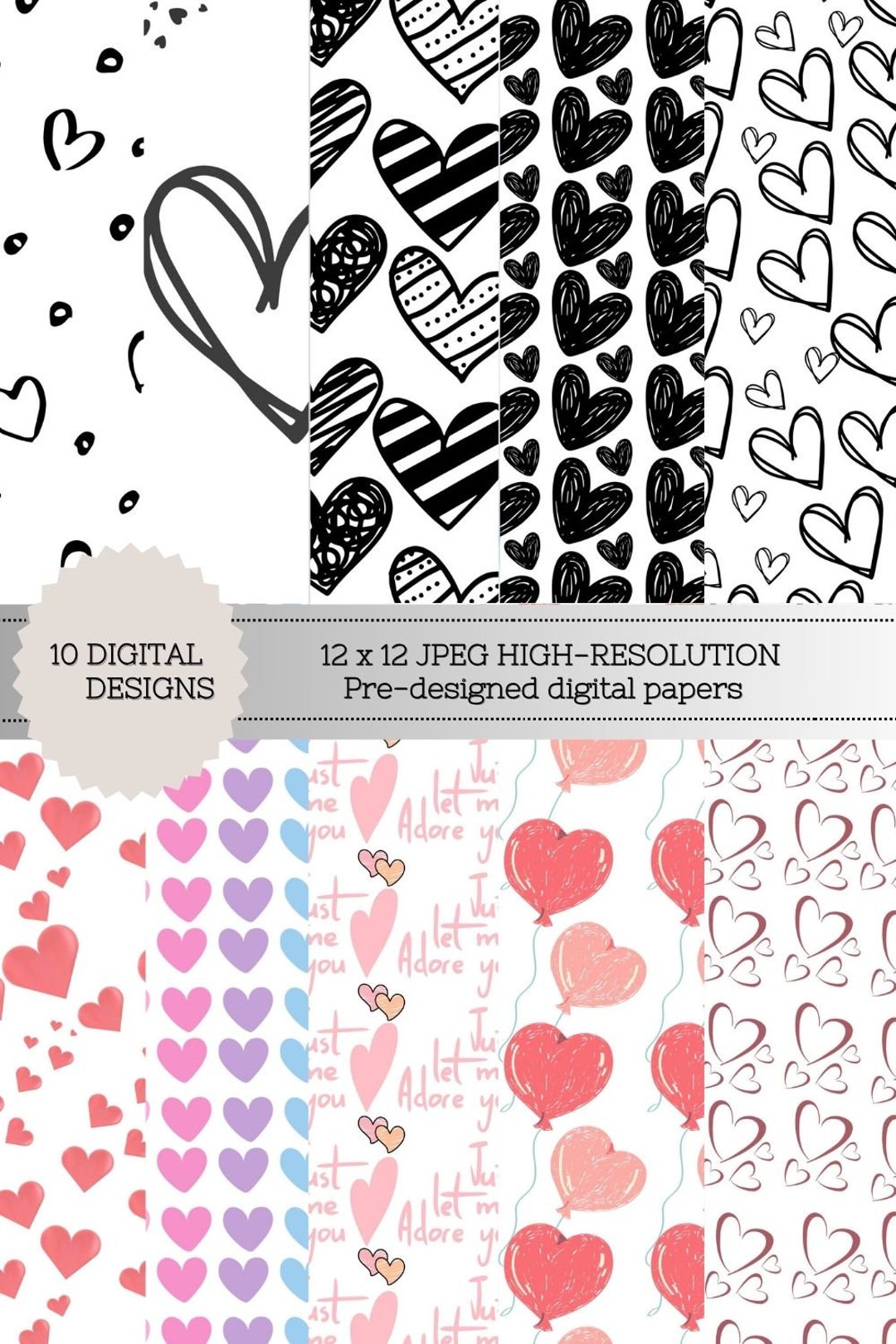 Hearts Digital Paper, Spring Valentine Scrapbook (digital Download) - Etsy