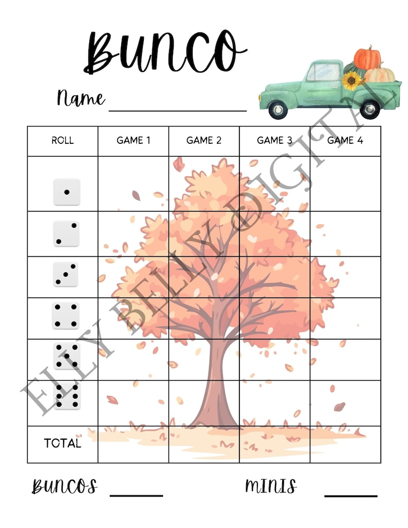 Fall Bunco Score Card, Fall Score Sheet, Fall, Scorecard, Printable ...