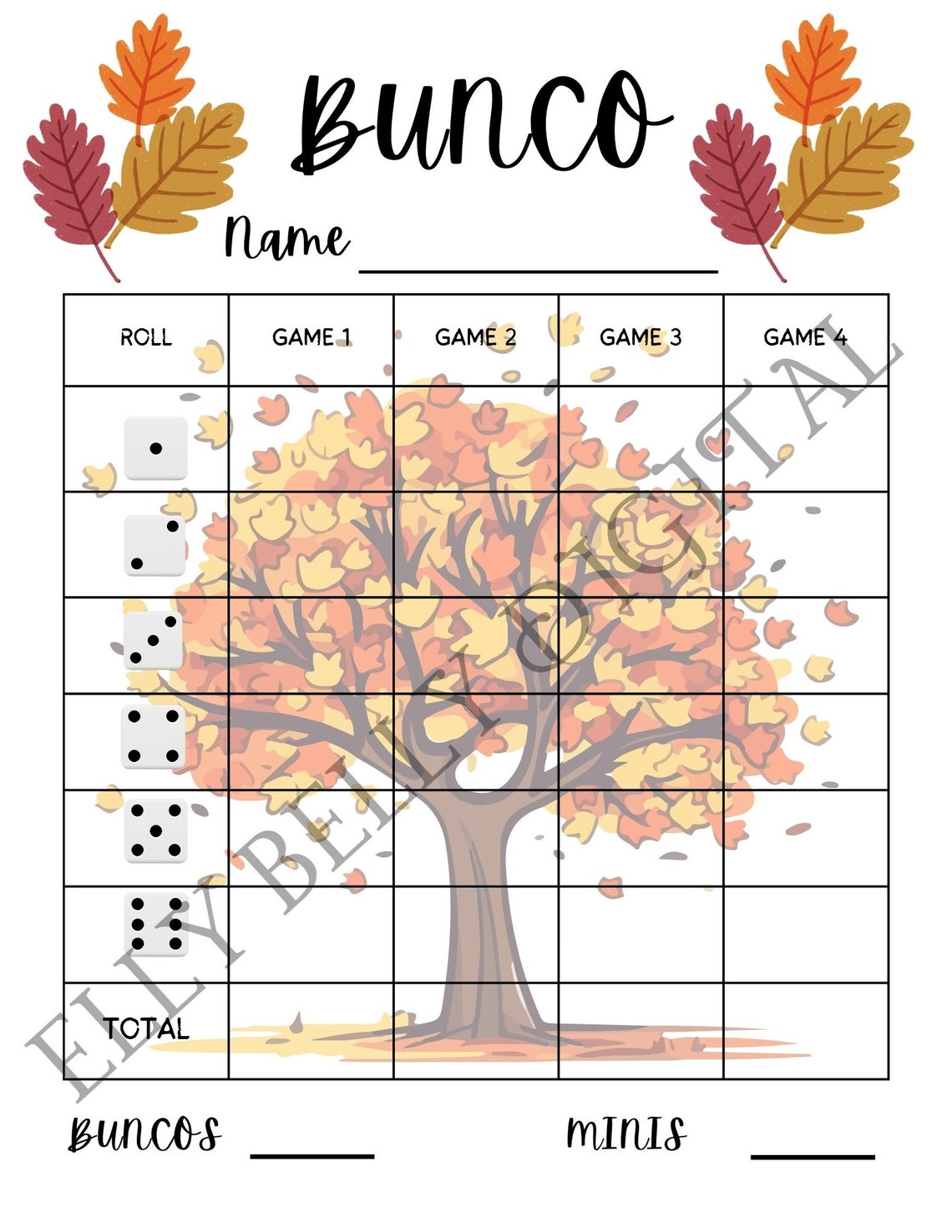 Fall Bunco Score Card, Fall Score Sheet, Fall, Scorecard, Printable ...