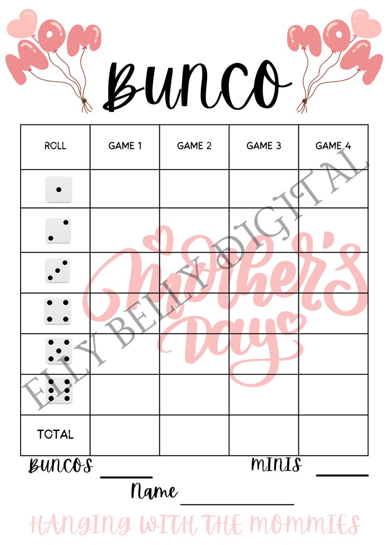 MAMA Bunco Score Cards - Mom's Bunco Party Essentials - Mother's Day ...