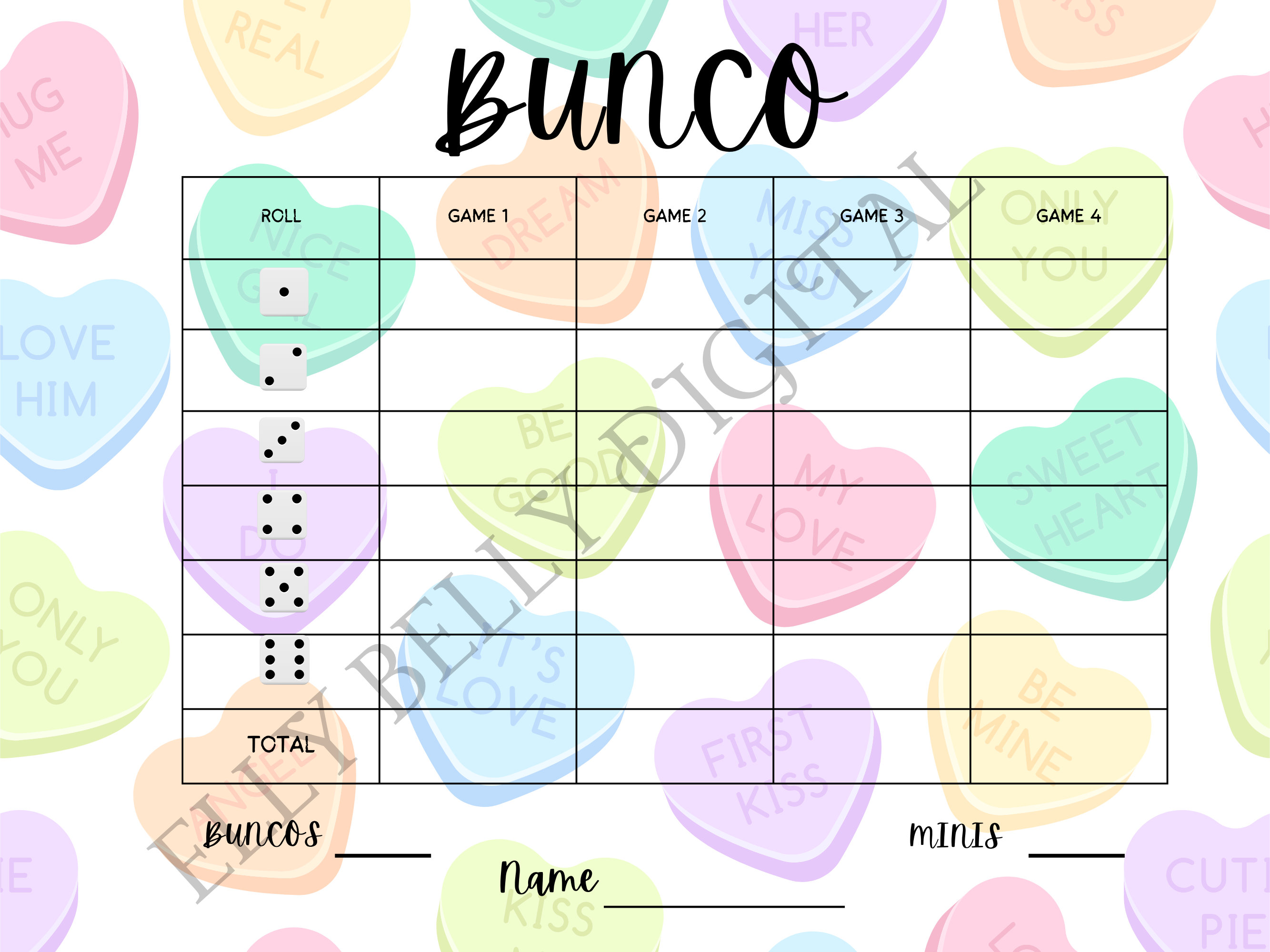 Valentine Bunco Score Cards, Holiday Bunco, February, Valentine Theme ...