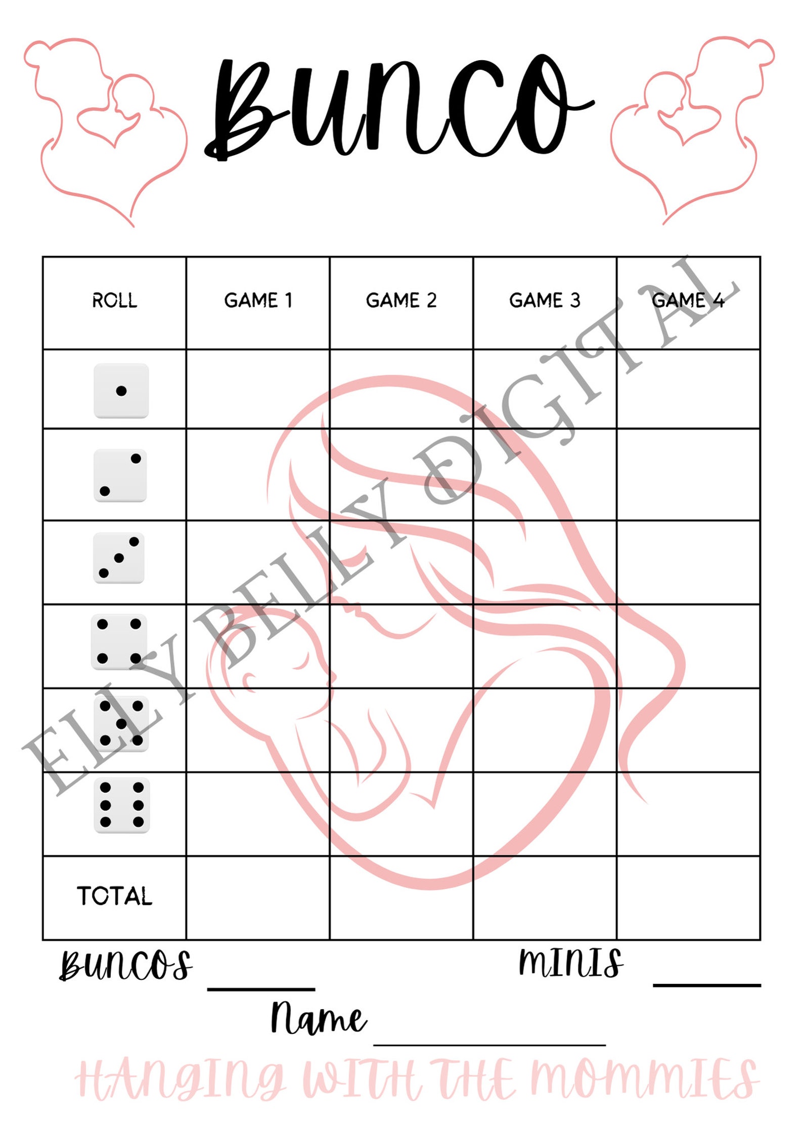 MAMA Bunco Score Cards - Mom's Bunco Party Essentials - Mother's Day ...