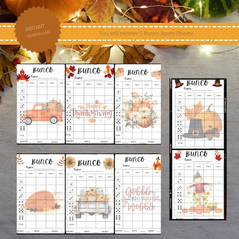 Thanksgiving Bunco Score Cards, Festive November Game (PDF) - Etsy