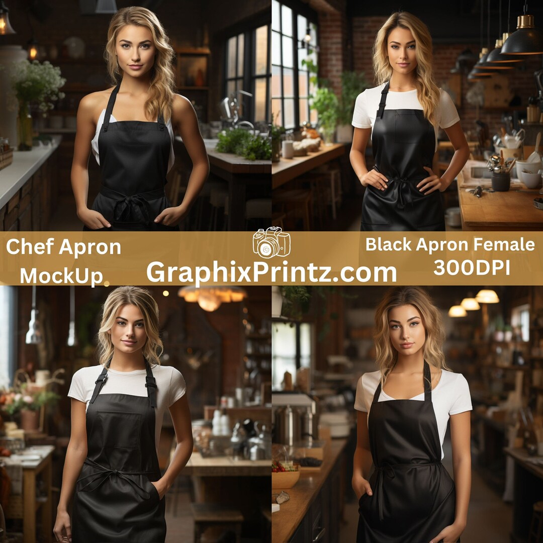 Black Apron Mockup, Model Wearing Apron Mockup, Chef Mockup, Restaurant ...