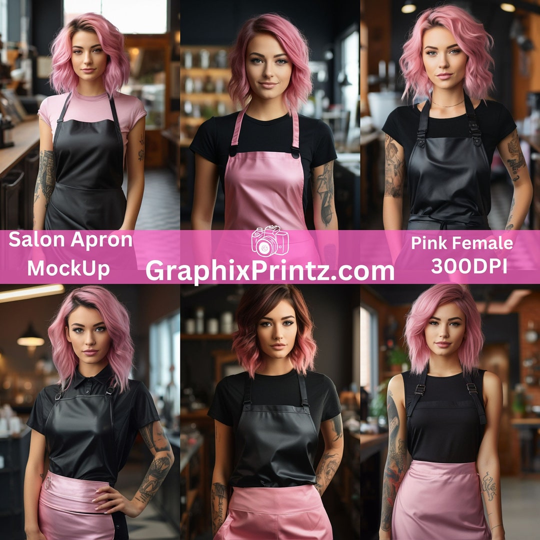 Hair Dresser Mockup, Pink Black Apron Mockup, Salon Mockup, Pink Hair ...