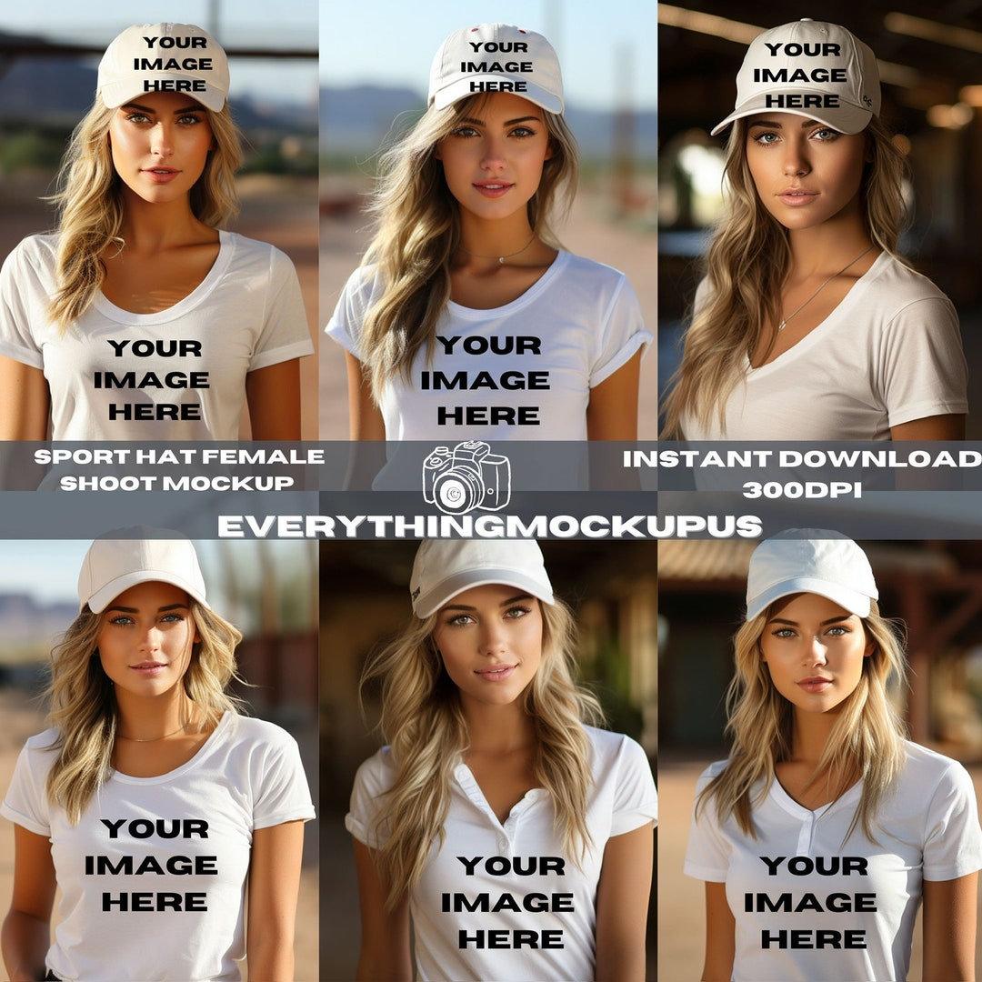 6 White Hat Mockup, Model Hat Mockup, Dad Hat Mockup, Baseball Hat ...