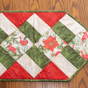 Quilted Poinsettia and Cardinal Christmas Table Runner, Christmas ...