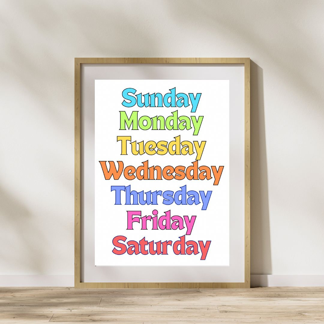 Four Colorful Days of the Week Printable Posters for School or Home ...