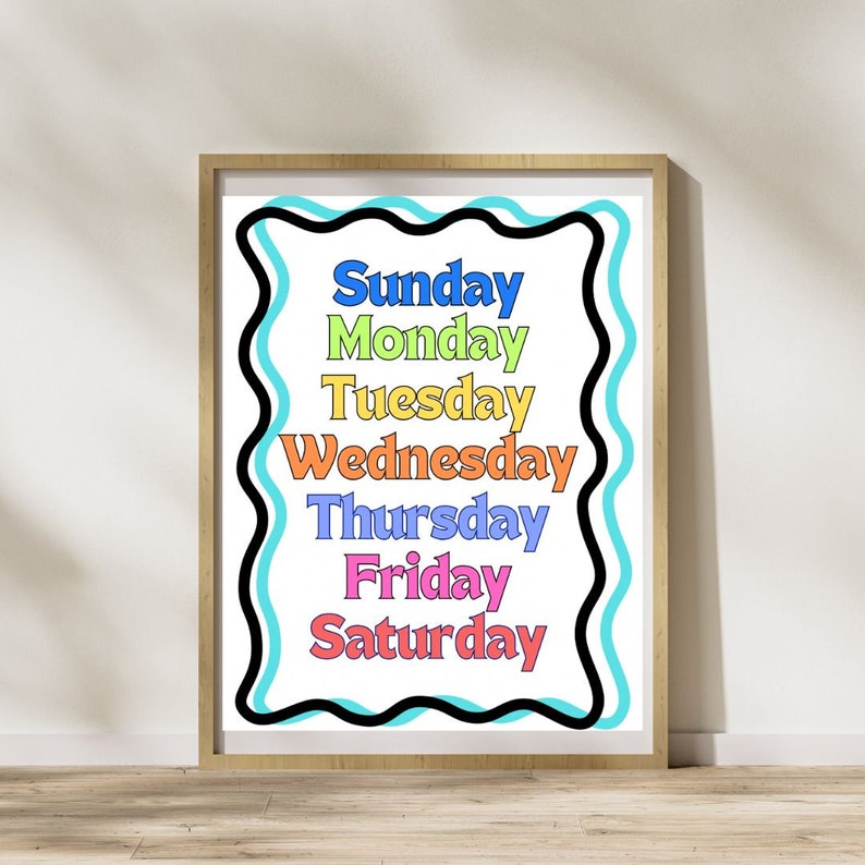 Four Colorful Days of the Week Printable Posters for School or Home ...