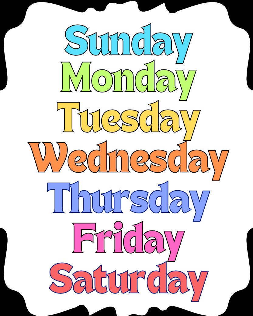 Four Colorful Days of the Week Printable Posters for School or Home ...