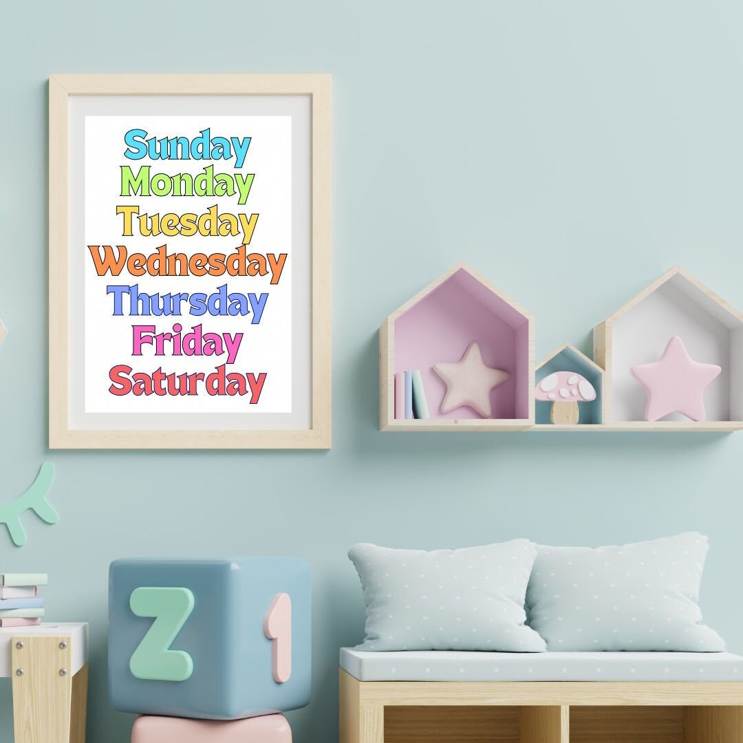 Four Colorful Days of the Week Printable Posters for School or Home ...