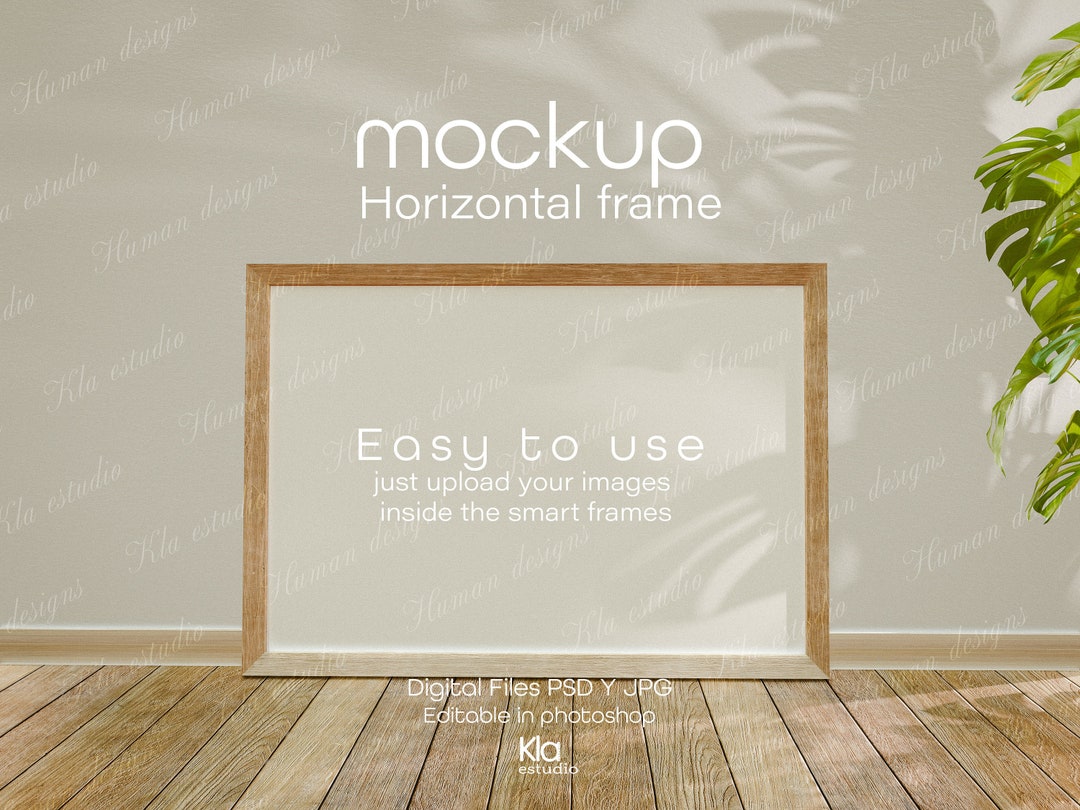 Horizontal Frame Mockup With Smart Object to Present Your Illustrations and Prints With Lights ...