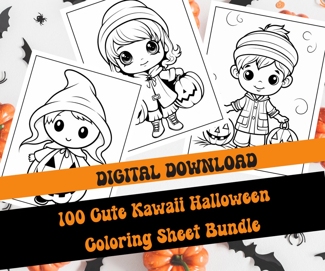 Cute Halloween Coloring Bundle, Kawaii Spooky Coloring Pages, Halloween ...