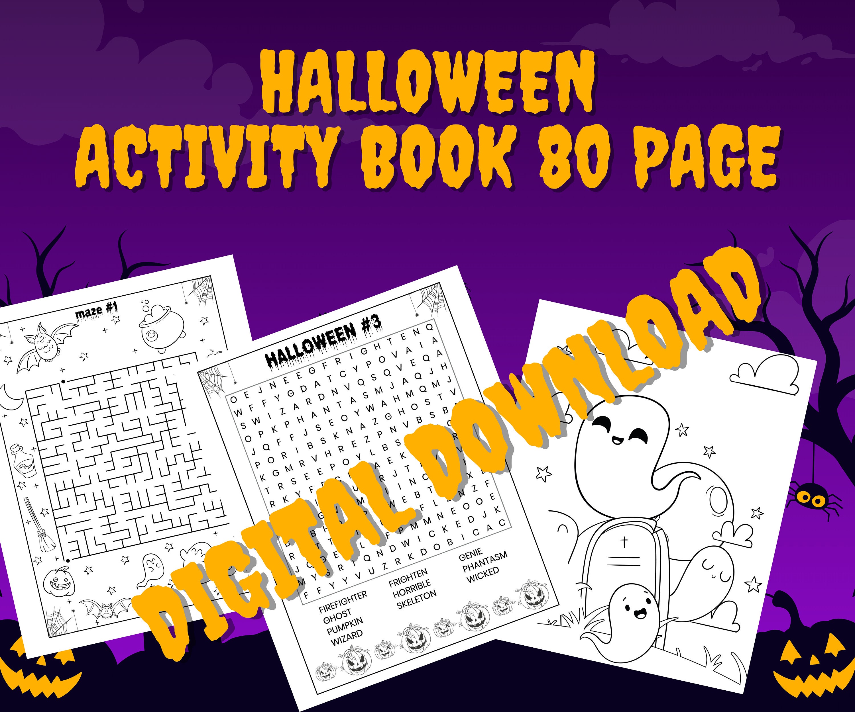 Halloween Activity Book Digital Download, 80 Pages, Toddlers, Kids ...