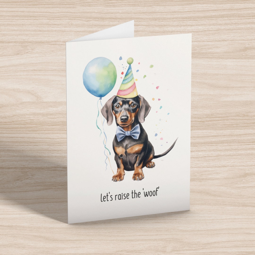 Watercolor Dog Birthday Card With Dachshund funny Birthday Card or ...