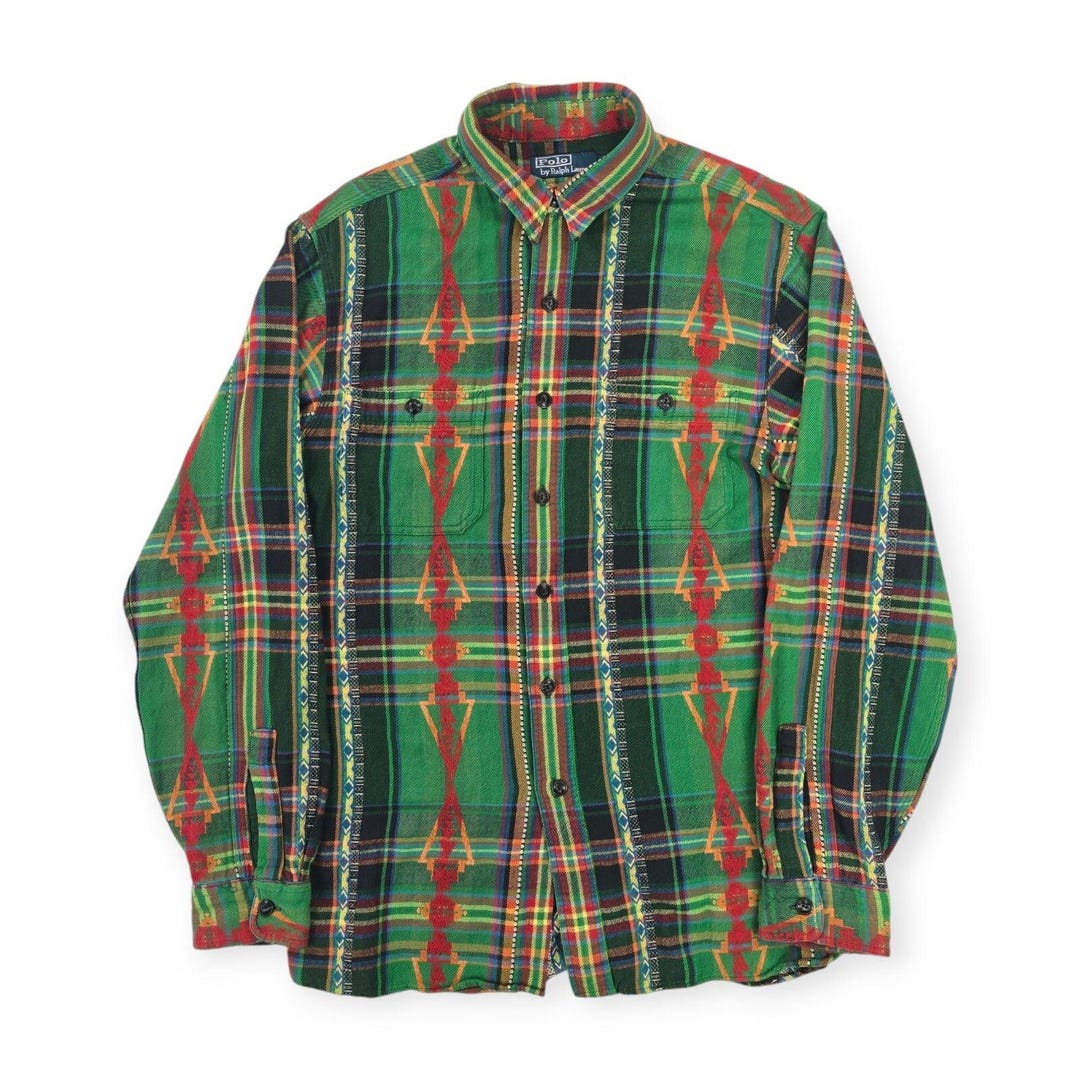 Polo Ralph Lauren Vintage Aztec Navajo Crazy Overshirt Flannel Men's ...
