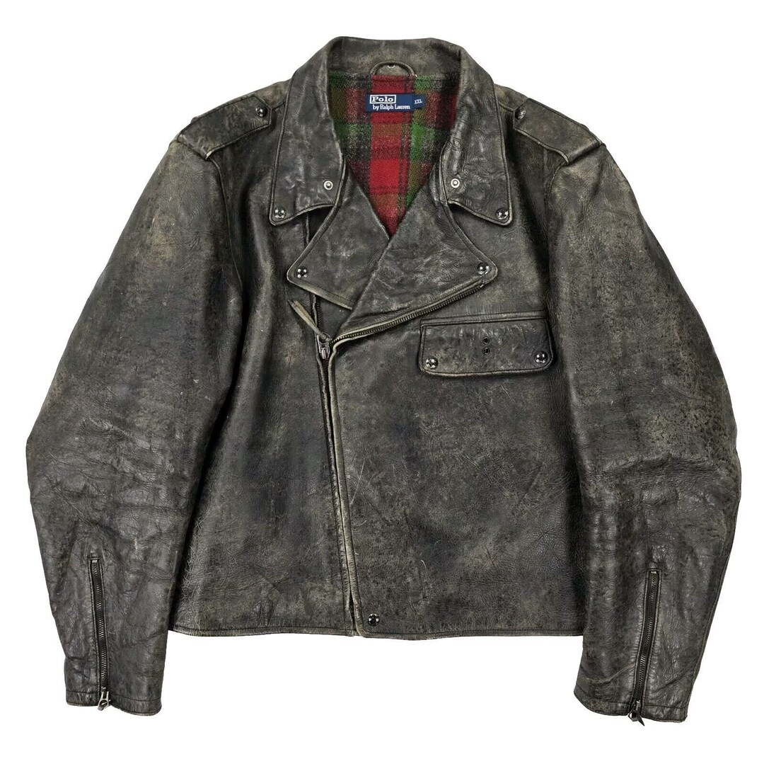 Polo Ralph Lauren Vintage Biker Leather Jacket Grey Men's XXL - Etsy