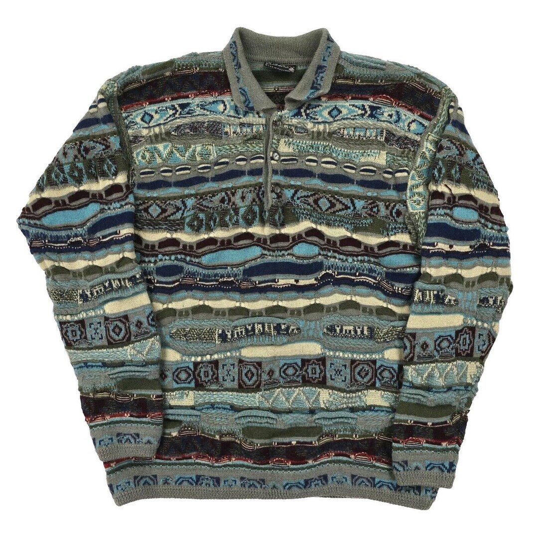 Coogi Vintage Multicolour Crazy Pattern Knitted Sweater Jumper Men's ...