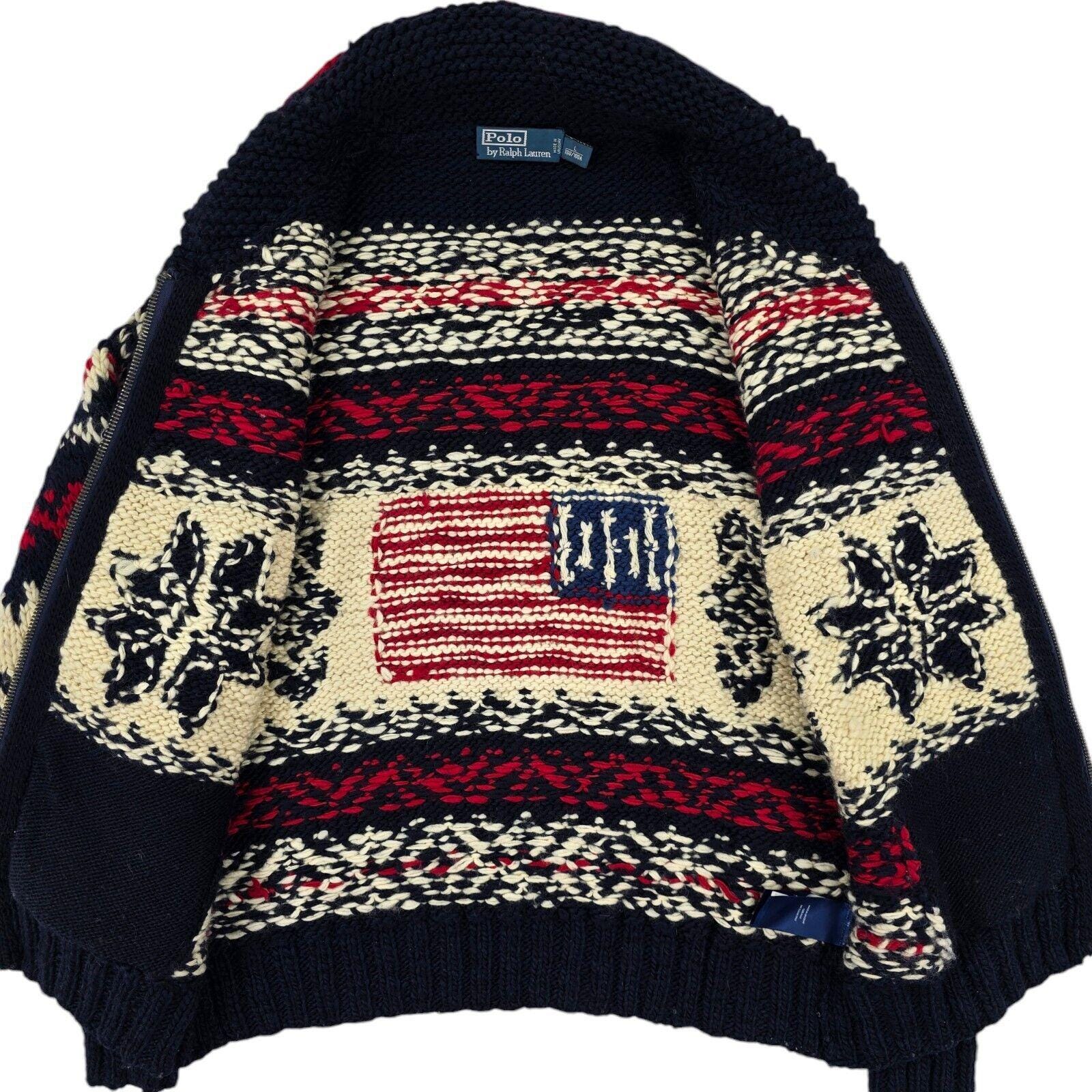 Polo Ralph Lauren Flag Cowichan Shawl Knitted Cardigan Men's Large - Etsy