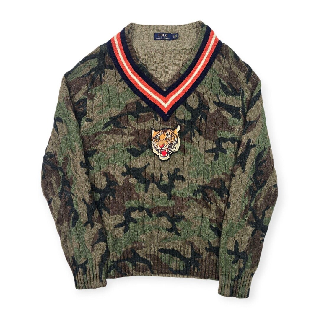 Polo Ralph Lauren Tiger Cable Knit Camouflage Cricket Jumper Men's ...