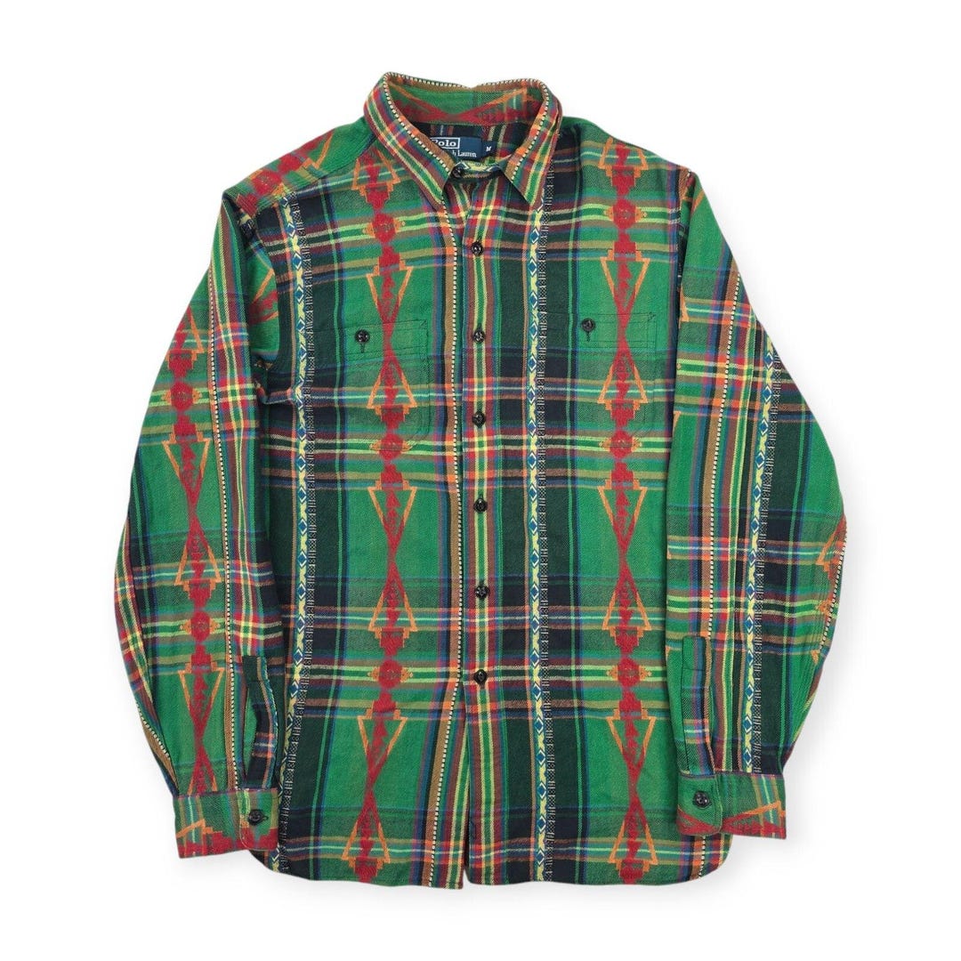 Polo Ralph Lauren Vintage Aztec Navajo Crazy Overshirt Flannel Men's ...