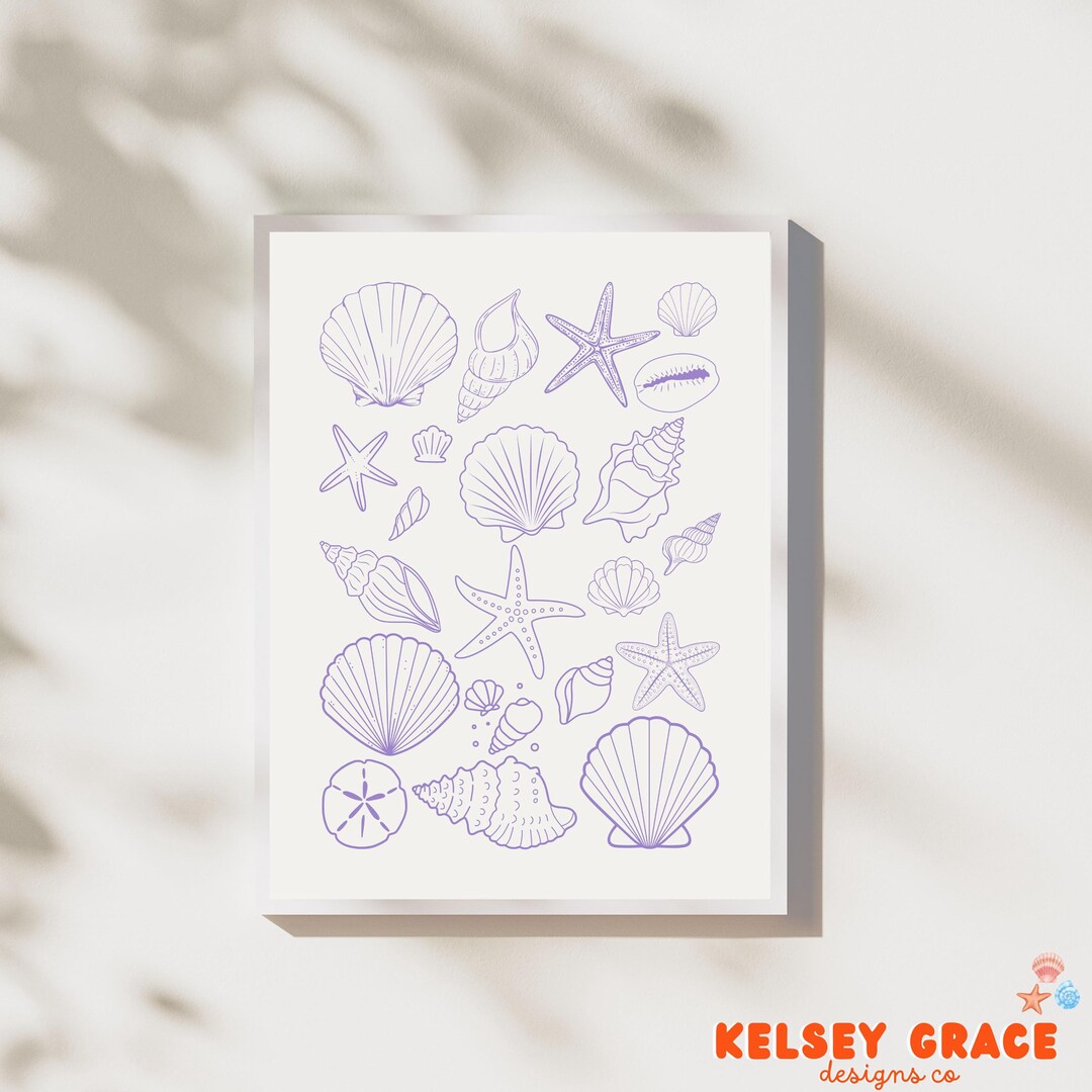 Purple Seashell Print | Coastal Beachy Room Decor | Beachy Wall Art - Etsy
