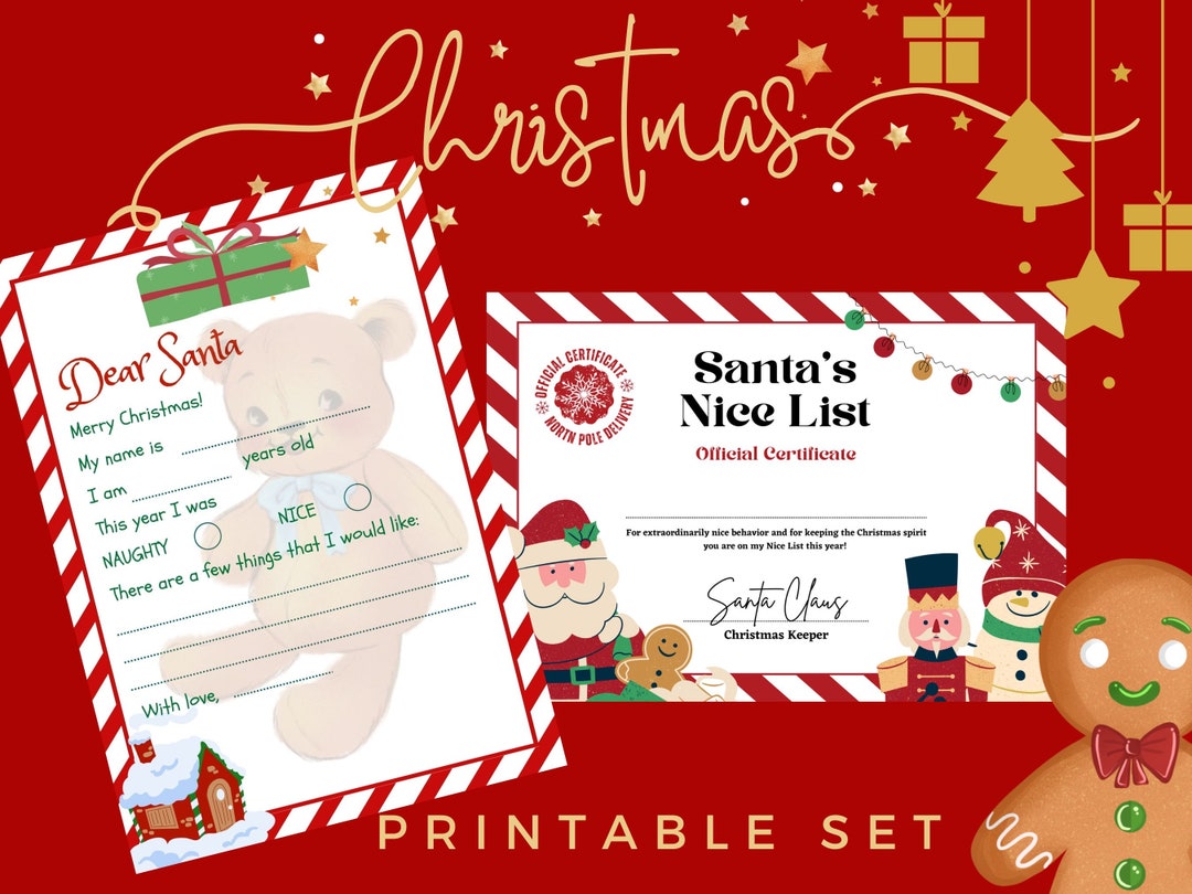 Printable Letter to Santa & Nice List Certificate Template - Etsy