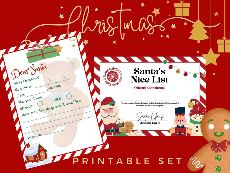 Printable Letter to Santa & Nice List Certificate Template - Etsy