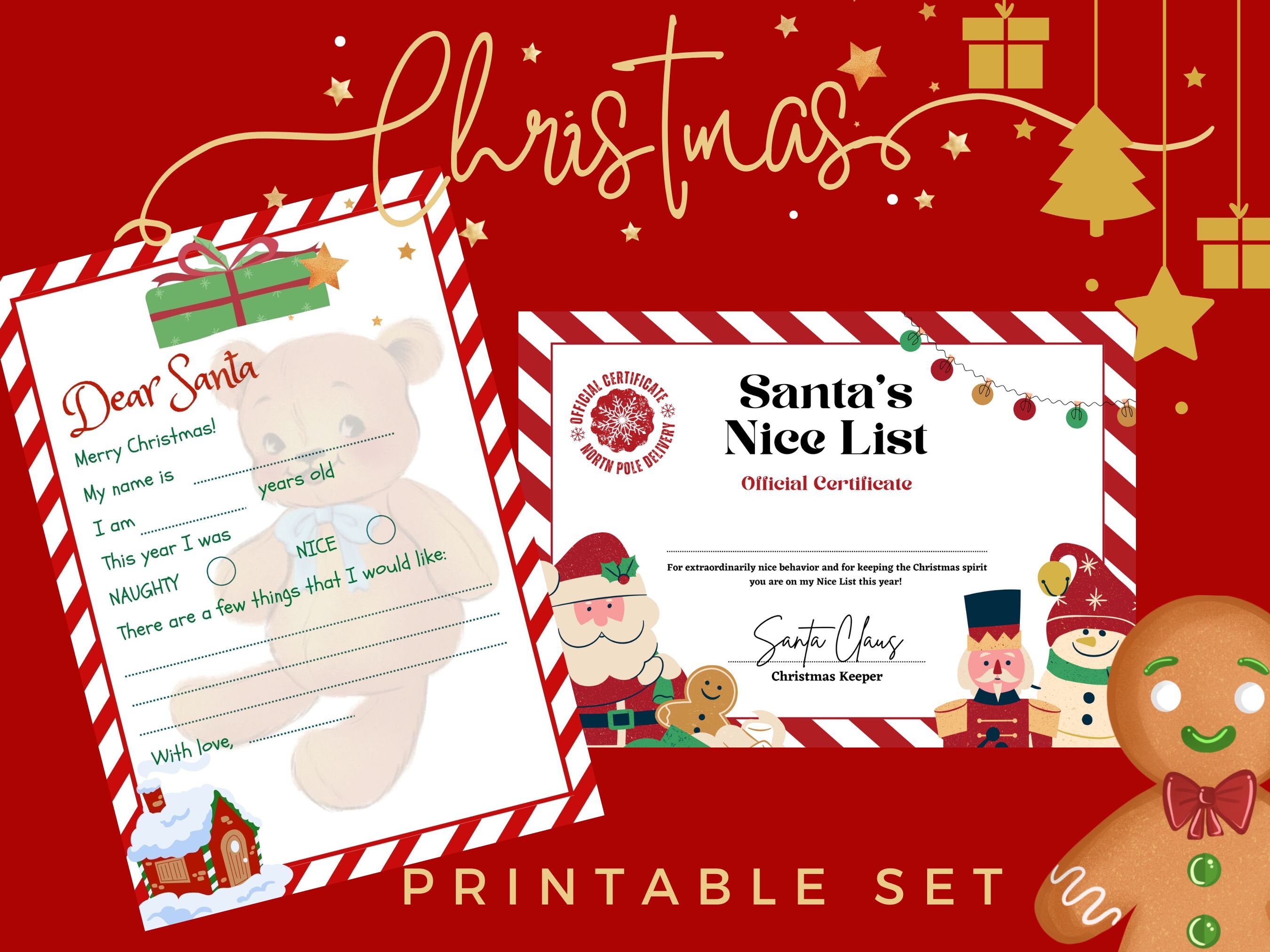 Printable Letter to Santa & Nice List Certificate Template - Etsy