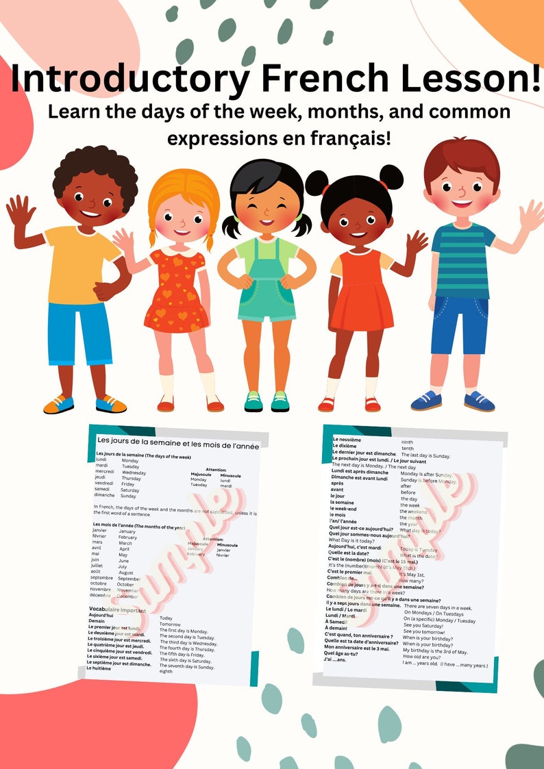 Introductory French Lesson-days and Months - Etsy