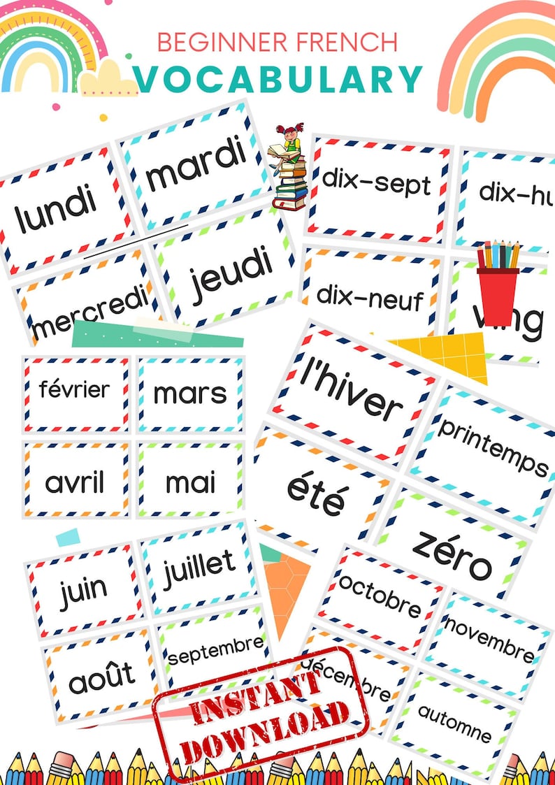 French Vocabulary Flash Cards for Beginners! - Etsy