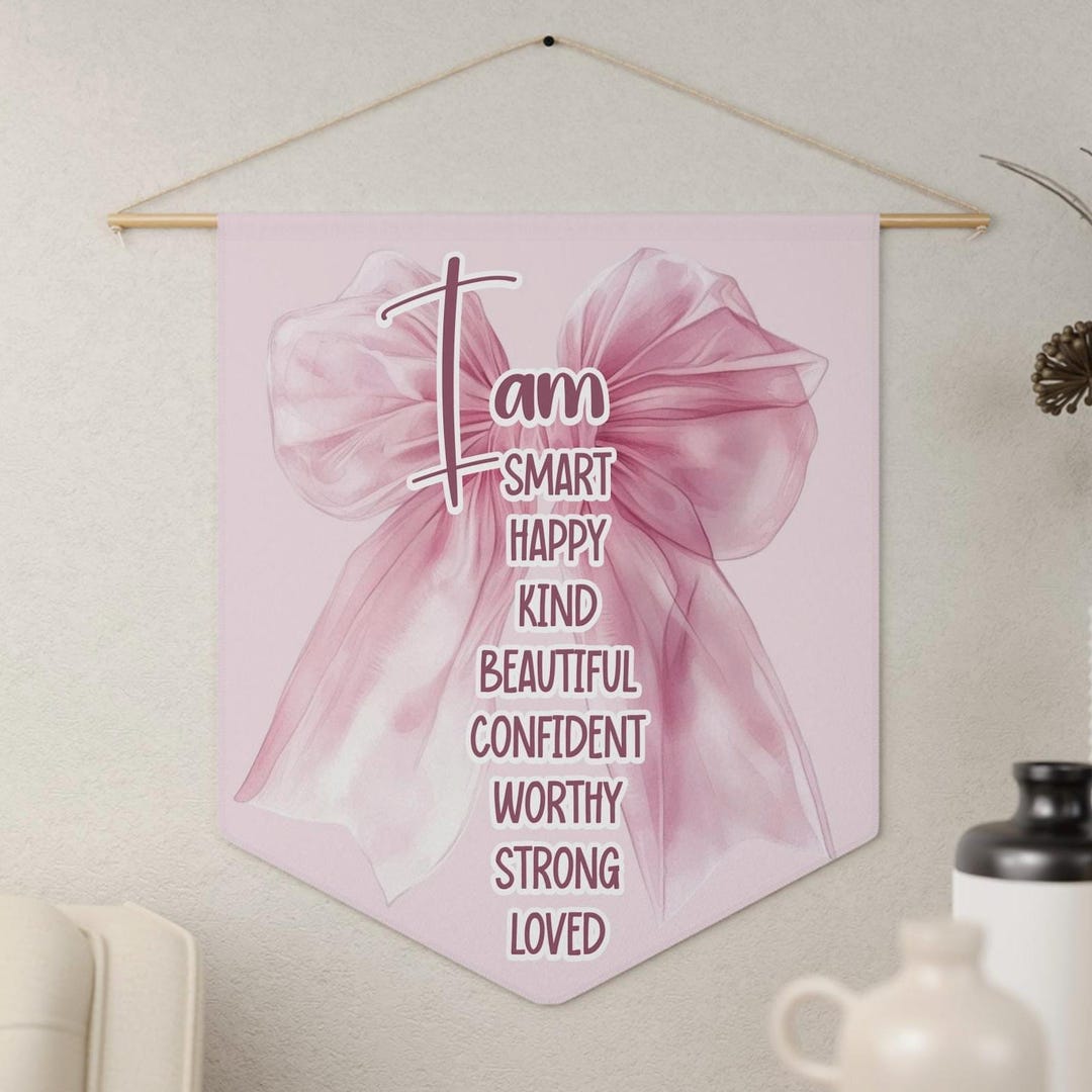 Wall Pennant, Pink Bow Affirmations Banner, Feminine Inspirational ...