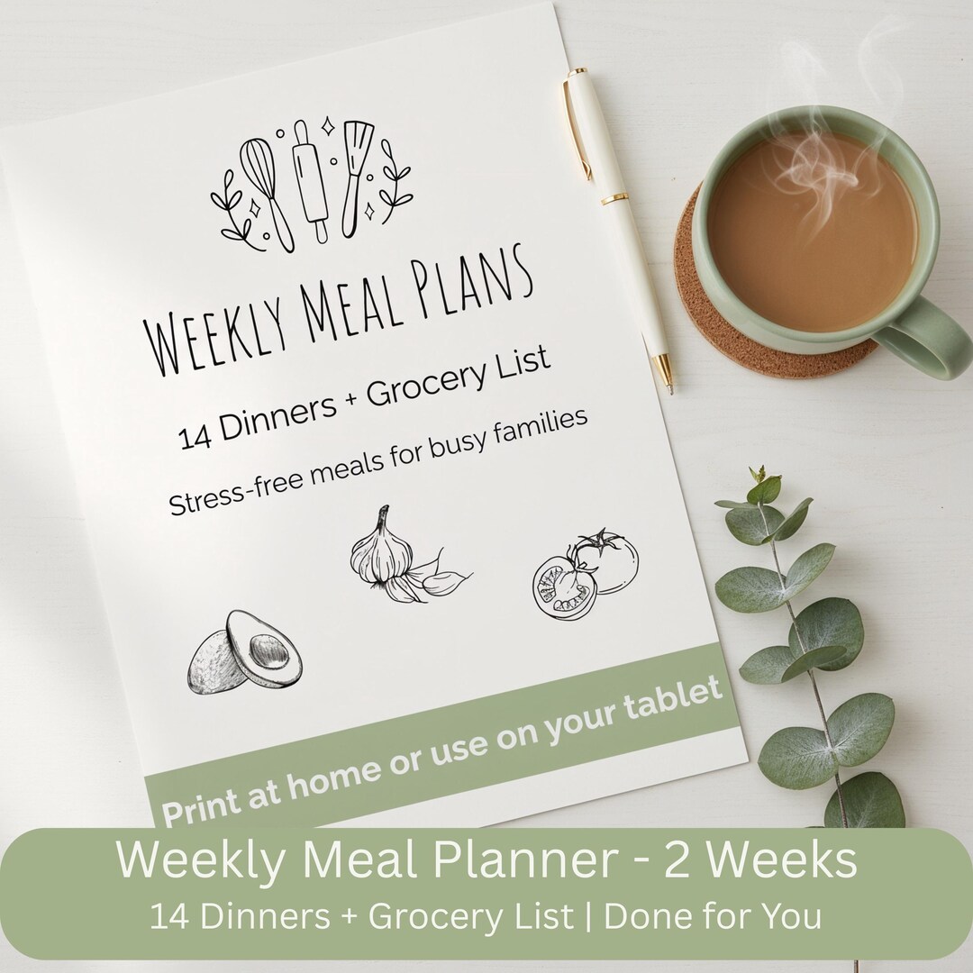 2 Week Meal Planner 14 Family Dinners + Grocery Lists Printable Digital ...