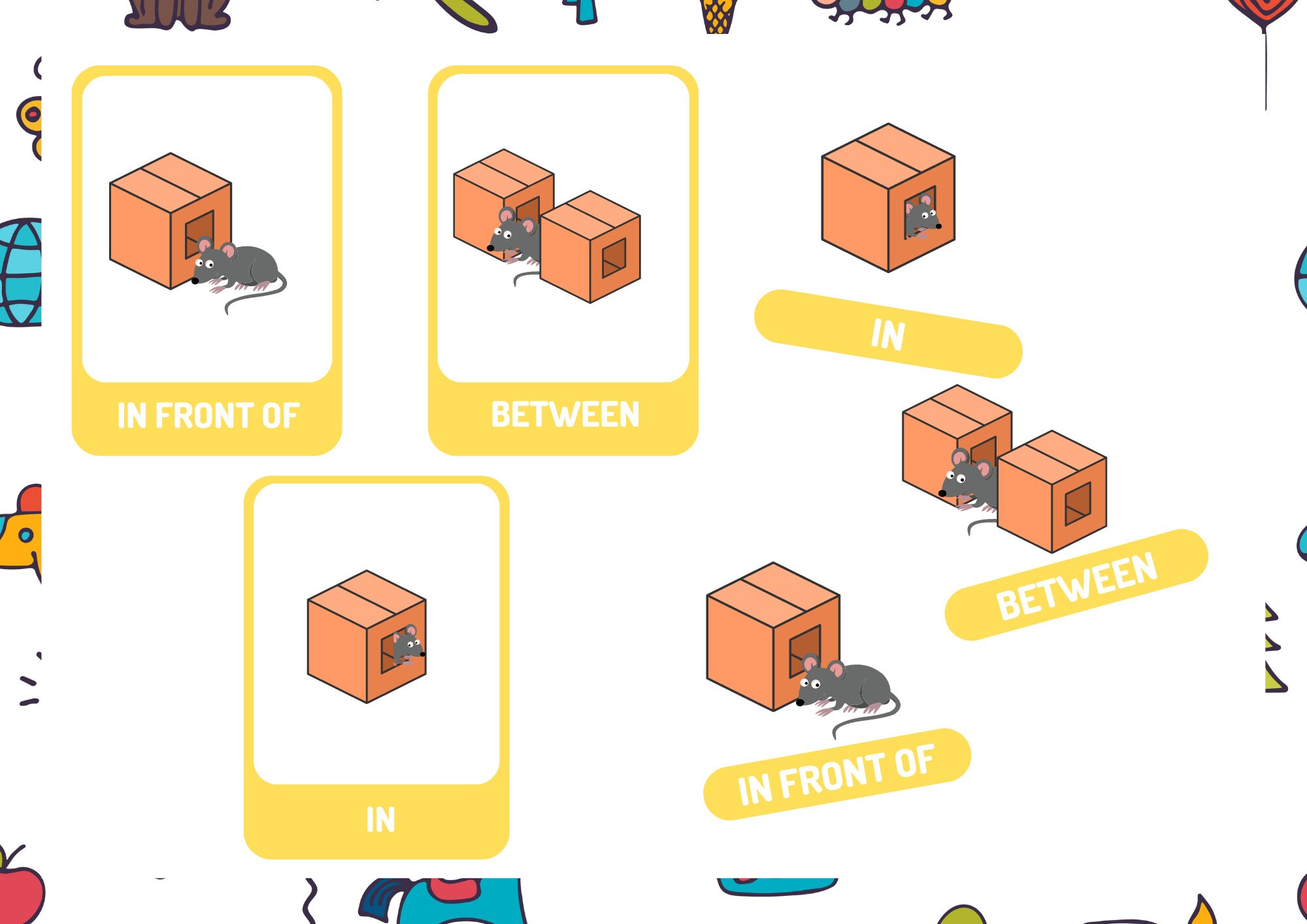 Prepositions Flashcards for Kidsenglish Positional - Etsy