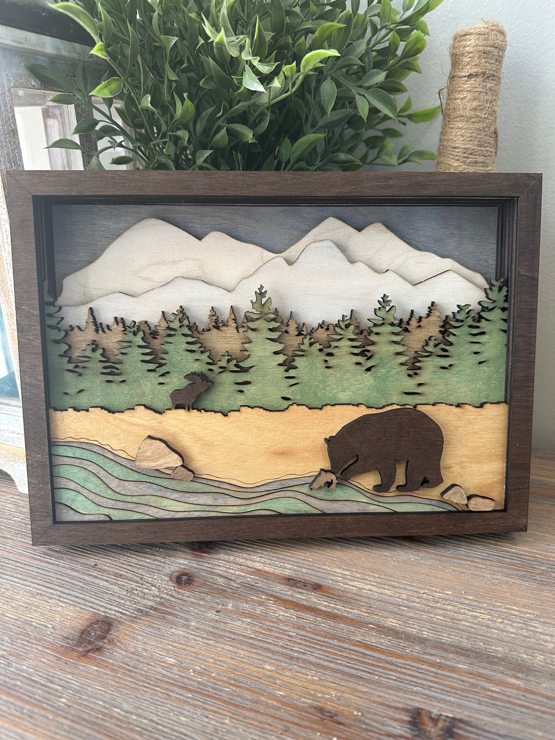 Wildlife Mountain Scene Layered Art - Etsy