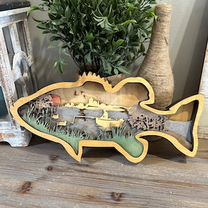 3D Layered Wood Art, Fishing, Fish - Etsy