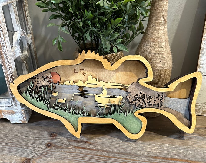 Fishing Layered Art Scene - Etsy