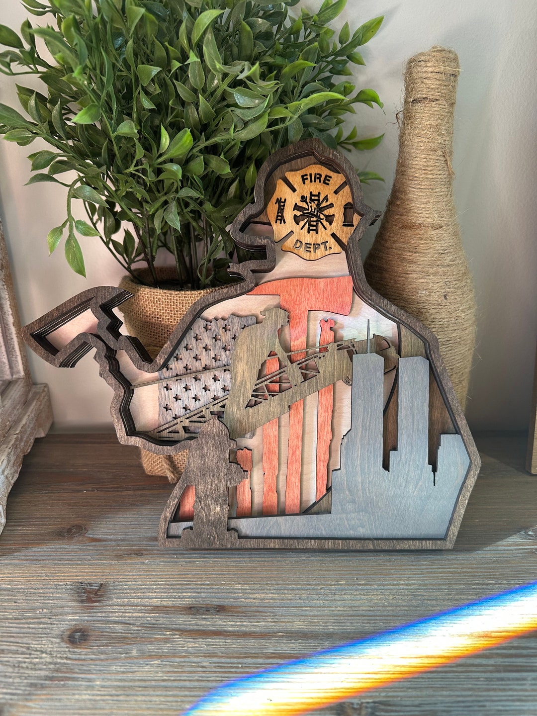 Fireman Layered Wood Art - Etsy